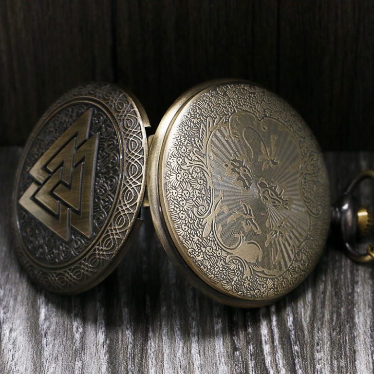Viking Pocket Watch -Odin Norse Valknut Antique Style